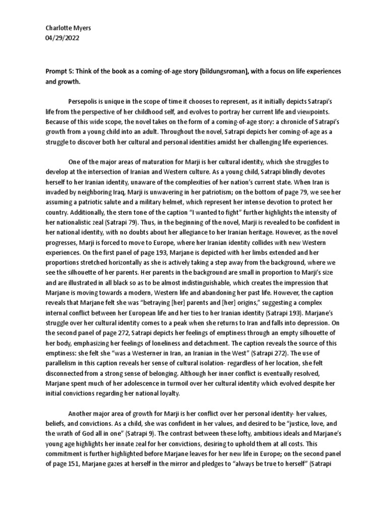 Persepolis In-Class Writing | PDF | Psychological Concepts | Psychology