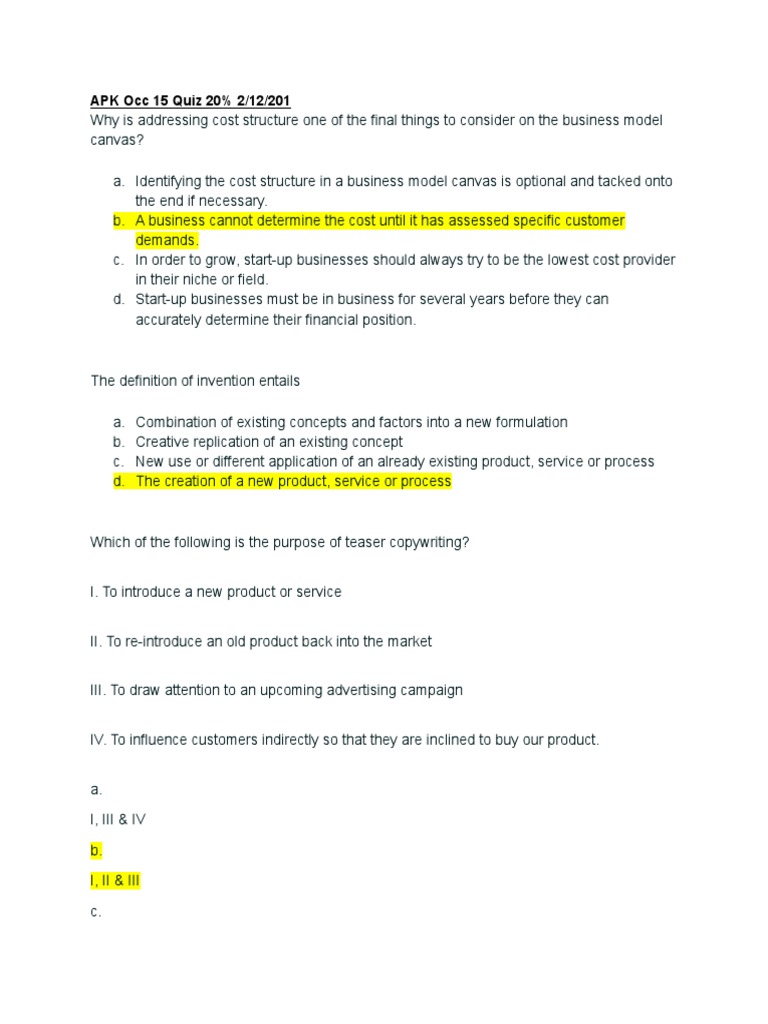 APK Occ 15 Quiz PDF | PDF | Innovation | Search Engine Optimization