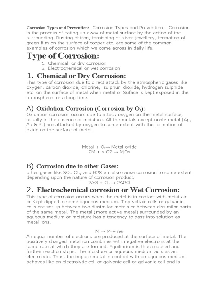 Types and Prevention of Corrosion | PDF | Corrosion | Metals