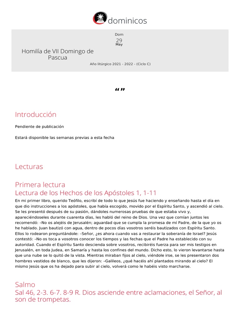 Reflexion de La Lectura de Ascensión | PDF | Ascension de jesus | La ...