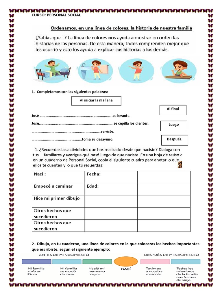 CURSO PERSONAL SOCIAL Ordenamos, en Una Línea de Colores, La Historia ...