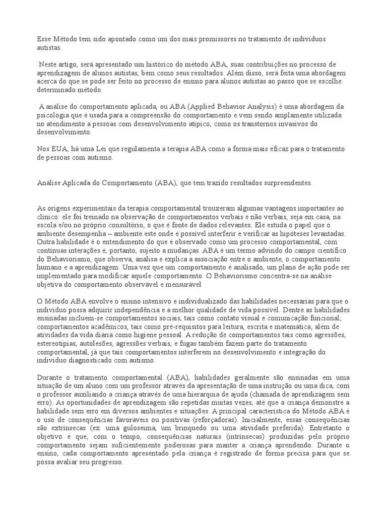Metodo Aba | PDF | Autismo | Comportamento