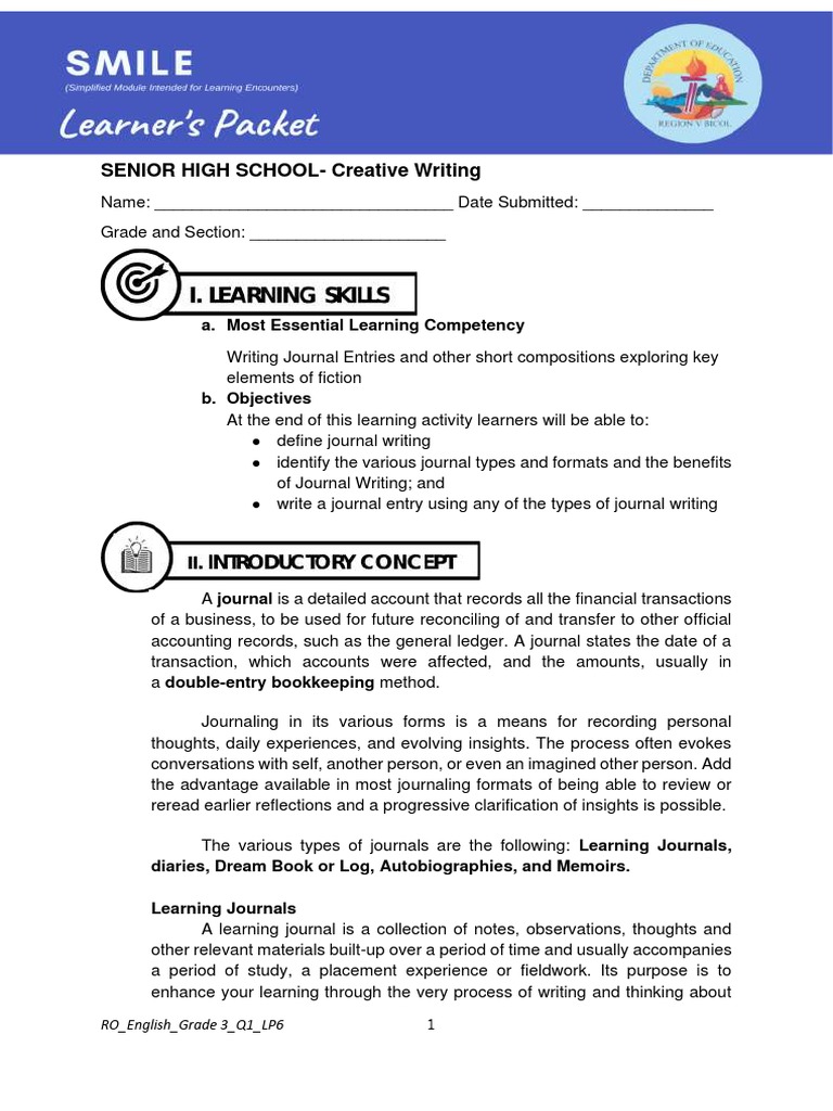 SENIOR HIGH SCHOOL-Creative Writing: A. Most Essential Learning ...