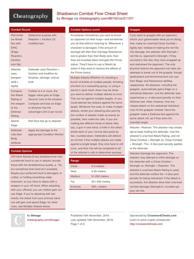 SR6 - Cheat Sheet - Combat-Flow | PDF | Grappling | Gaming