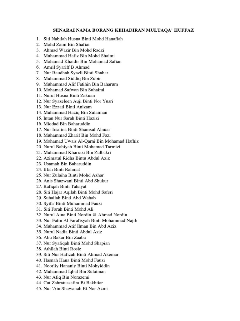 Senarai Nama Borang Kehadiran Multaqa | PDF | Arabs