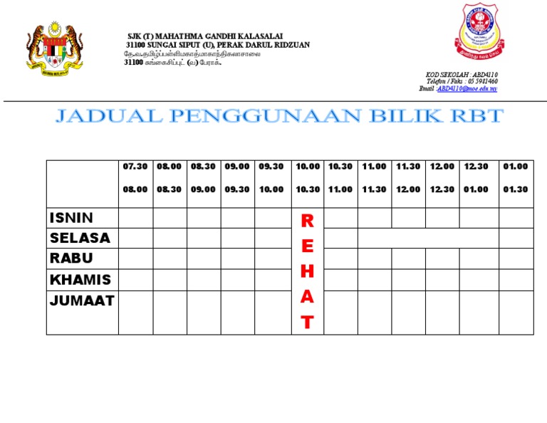 Jadual Penggunaan Bilik RBT | PDF