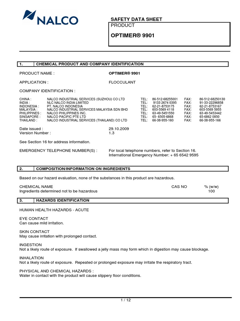 MSDS of N 9901 | PDF | Dangerous Goods | Fires