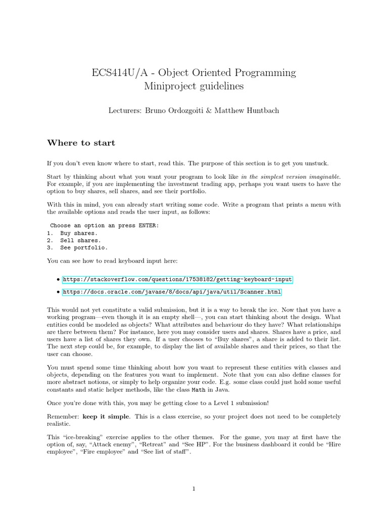 ECS414U/A - Object Oriented Programming Miniproject Guidelines | PDF | Inheritance (Object ...
