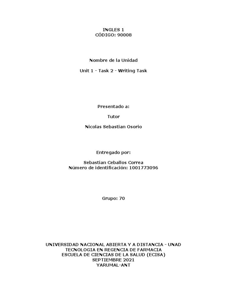 Unit 1 - Task 2 - Writing Task - Sebastian Ceballos | PDF