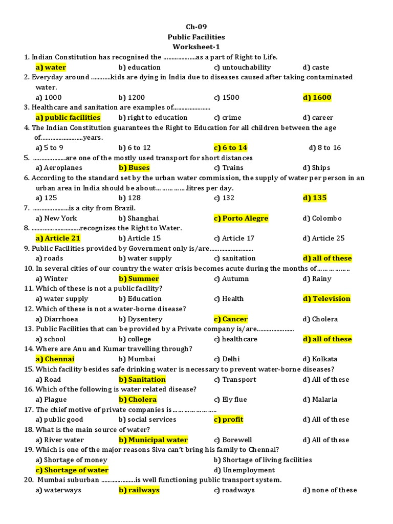 CH-9 CIVIC WORKSHEET-1 ANSWER KEY (1) Edited | PDF | Health Sciences ...