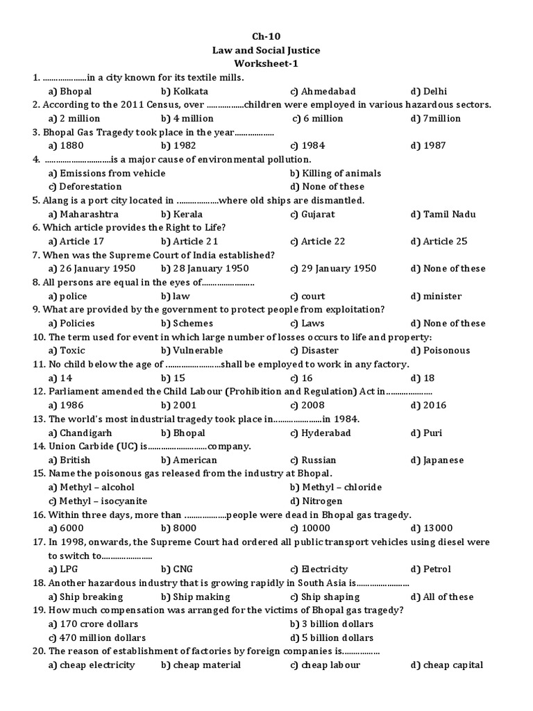 CH-10 Civic Worksheet-1 | PDF | Pollution