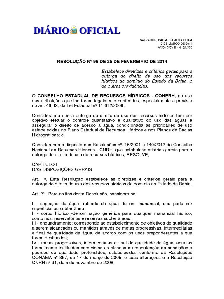 Resolução Outorga SEIA INEMA | PDF | Concessão (contrato) | Hidrologia