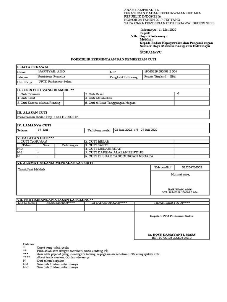 FORM CUTI Haji NAFSIYAH | PDF