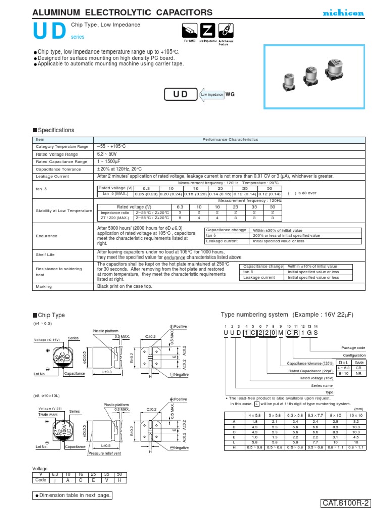 Specifications: Chip Type, Low Impedance | PDF | Capacitor | Electric Power