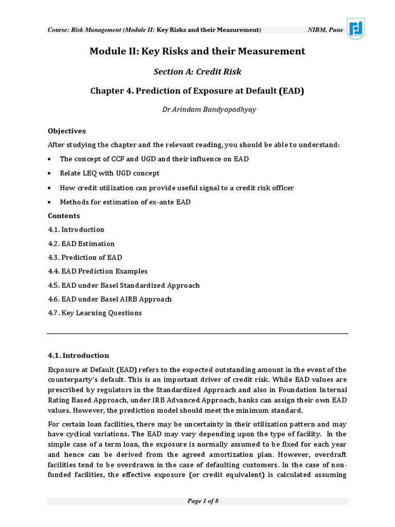 RSKMGT Module II Credit Risk CH 4 - Prediction of Exposure at Default ...