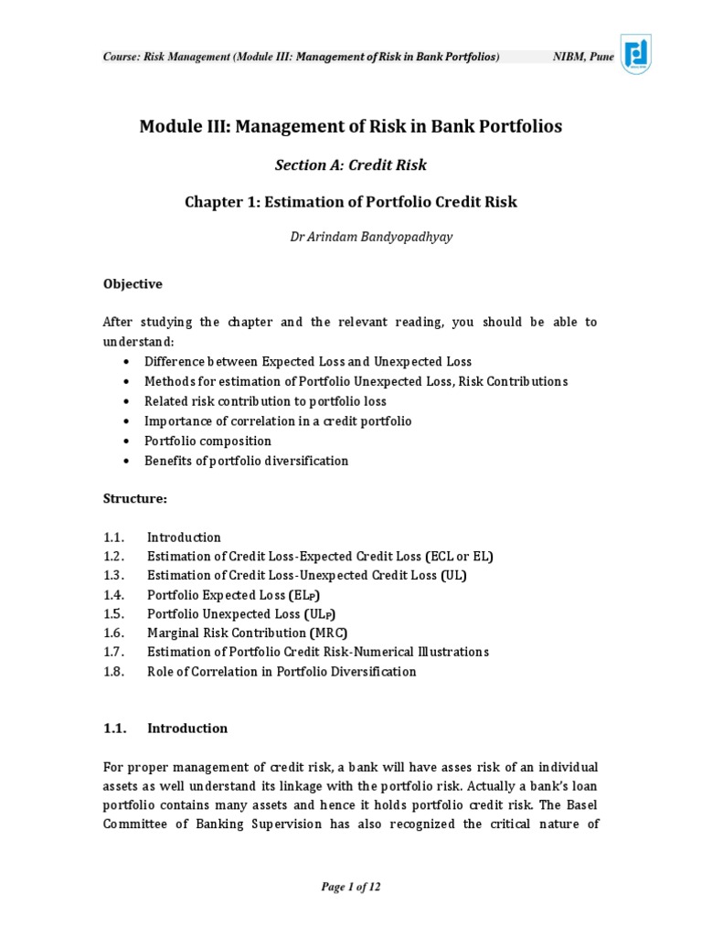 RSKMGT Module III Sec A CH 1estimation of Portfolio Credit Risk | PDF ...