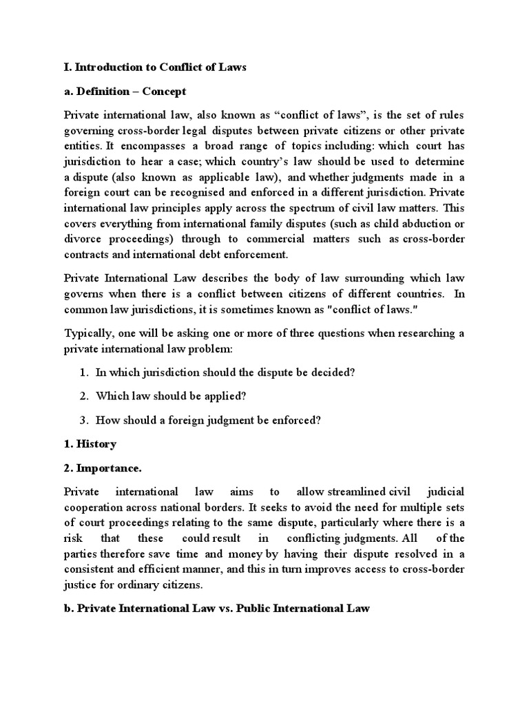 I. Introduction To Conflict of Laws A. Definition - Concept | PDF ...