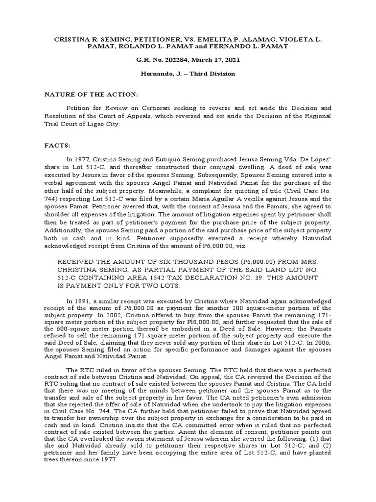 Seming vs. Alamag | PDF | Lawsuit | Common Law