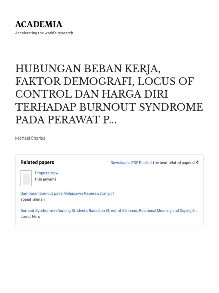Hubungan Beban Kerja, Faktor Demografi, Locus of Control Dan Harga Diri Terhadap Burnout ...