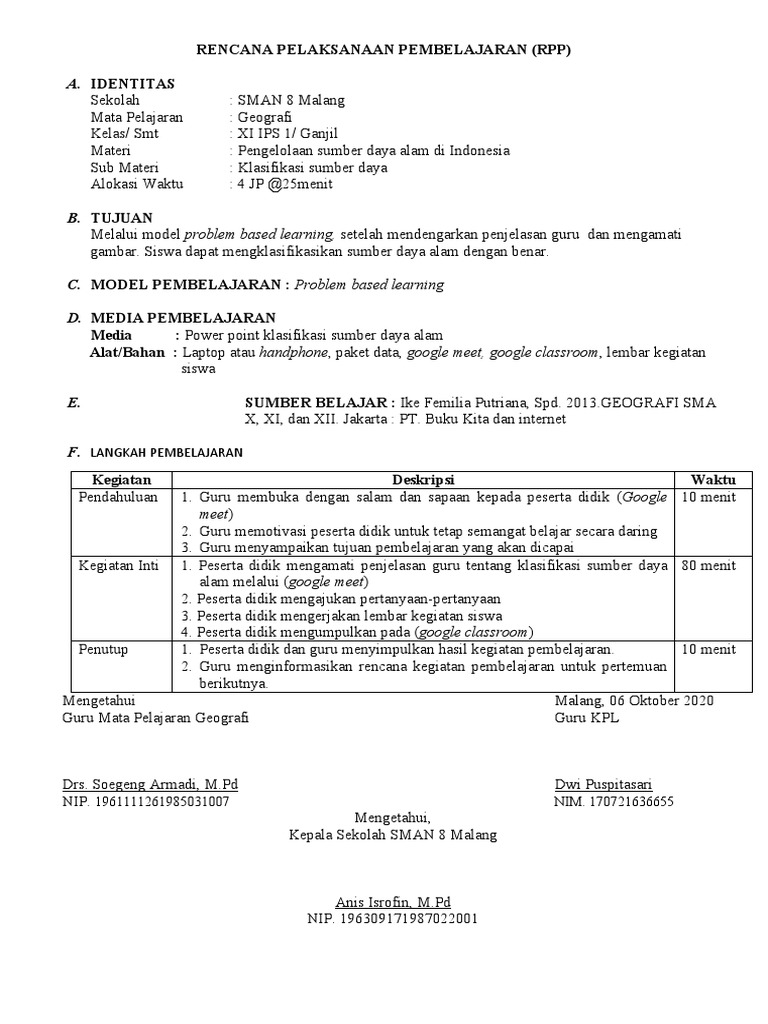 RPP Geografi Kelas Xi Ips 1 | PDF