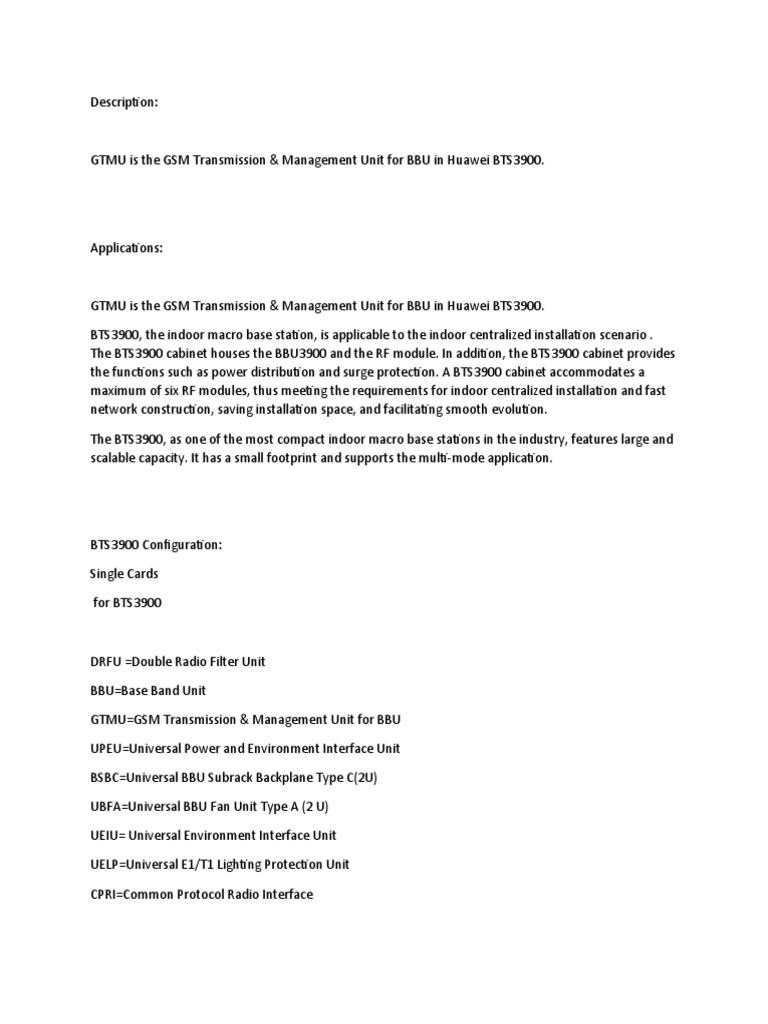 GTMU Overview for Huawei BTS3900 | PDF | Home & Garden | Computers