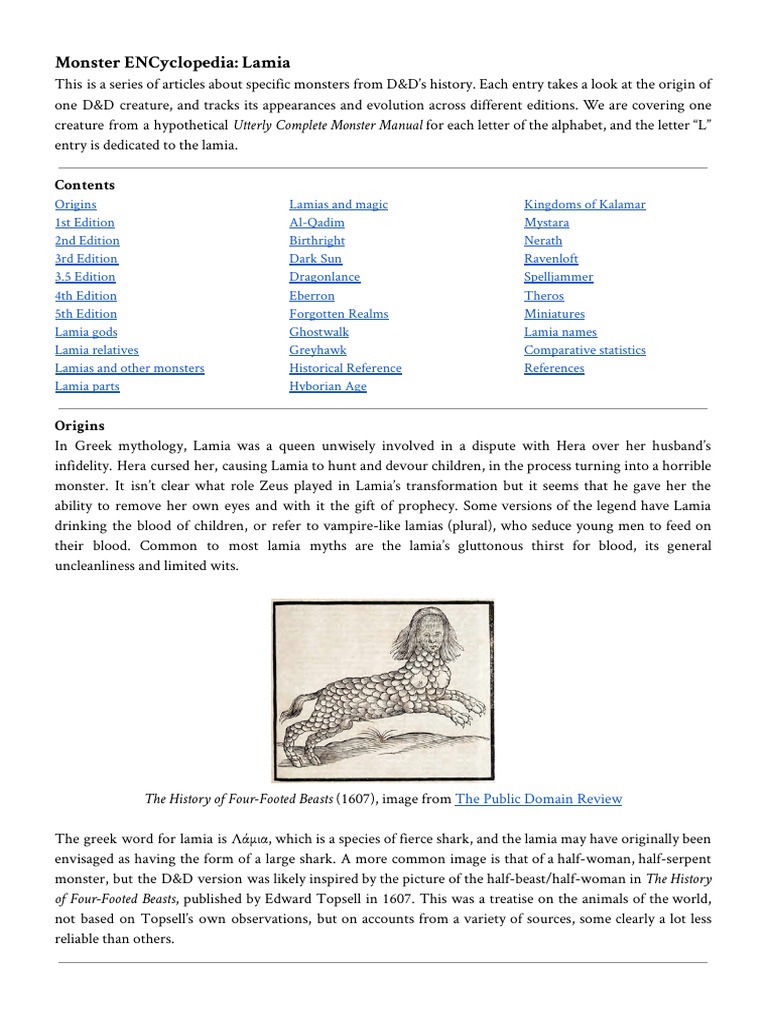 Lamia: Origins and D&D Evolution | PDF | Lion | Dungeons & Dragons