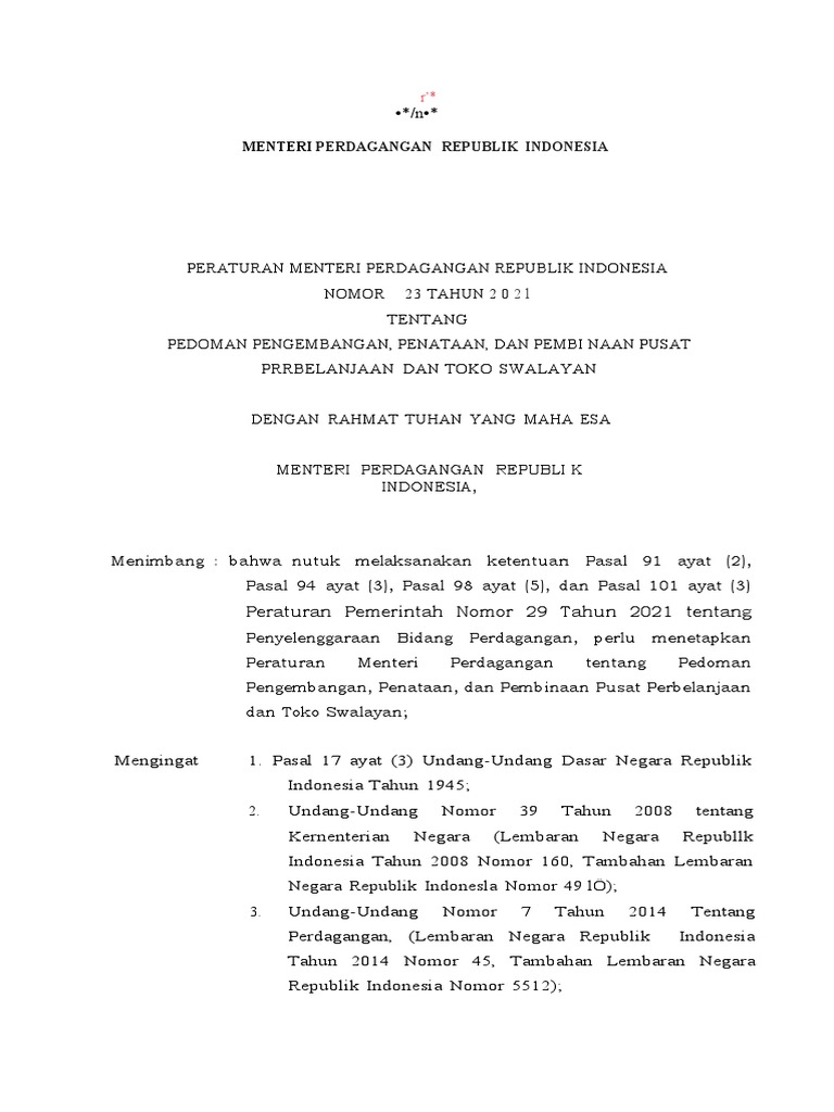 Permendag Nomor 23 Tahun 2021 | PDF