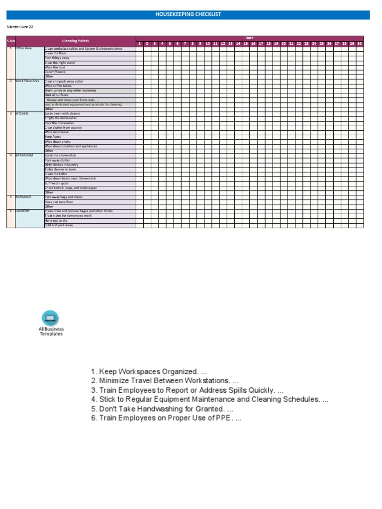 Housekeeping Checklist | PDF | Housekeeping | Domestic Implements