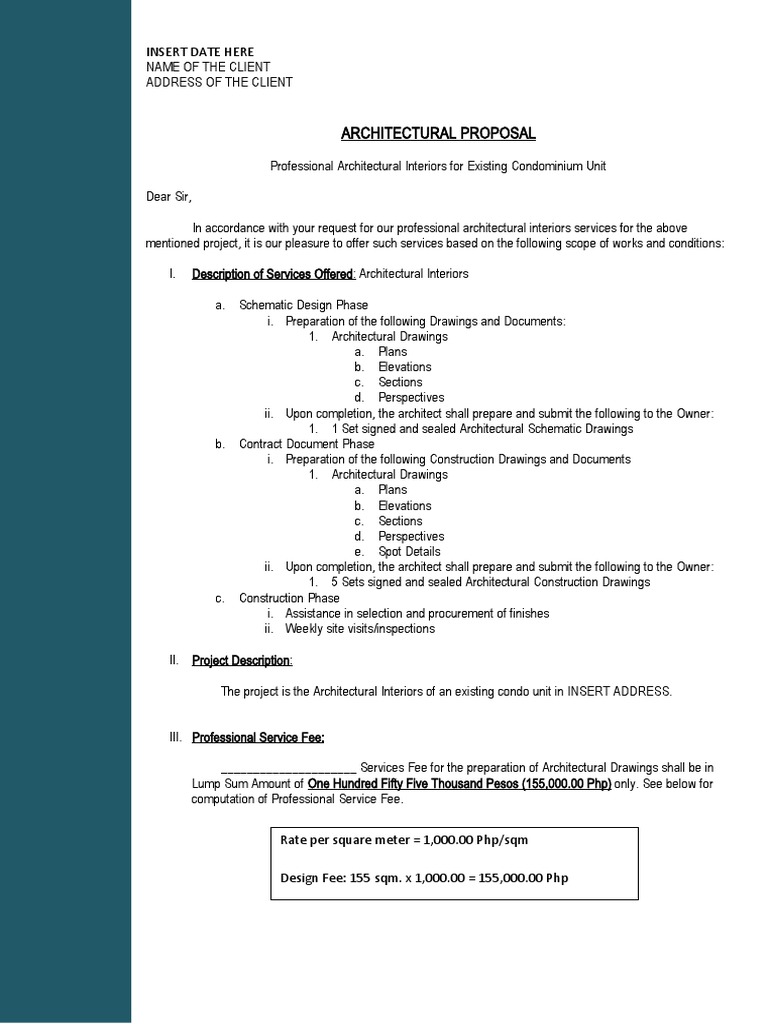 1 - Architectural Service Proposal | PDF | Architect | Payments