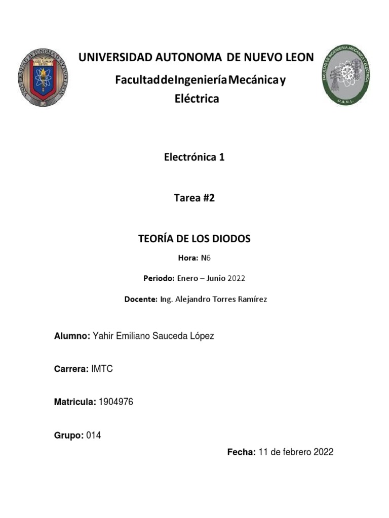 Tarea 2 Teoría de Los Diodos | PDF | Diodo | Semiconductores