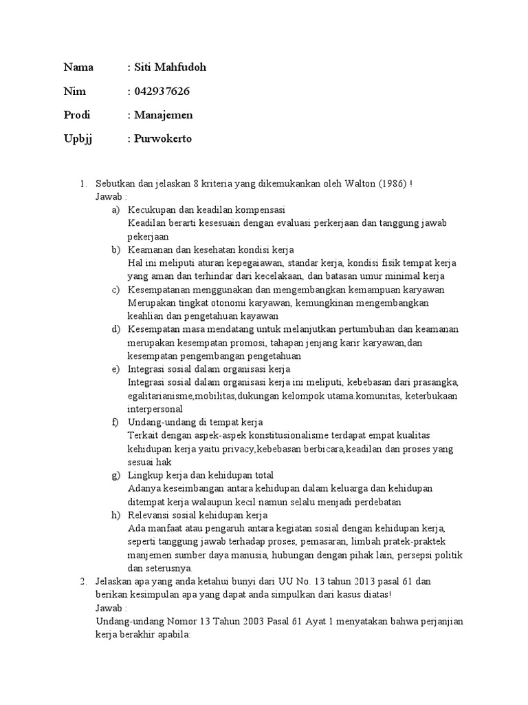 Jawaban Tugas 2 Hubungan Industrial | PDF | Karier & Perkembangan