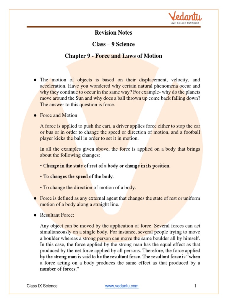 Class 9 Science Chapter 9 Revision Notes | PDF | Force | Rocket