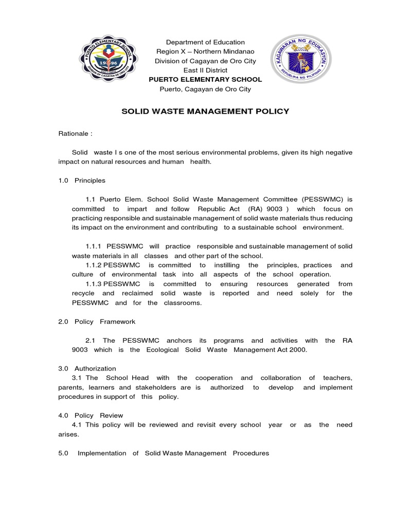 Solid Waste Management Policy | PDF | Waste Management | Waste