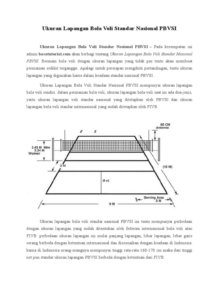 Ukuran Lapangan Bola Voli Standar Nasional PBVSI | PDF | Olahraga ...