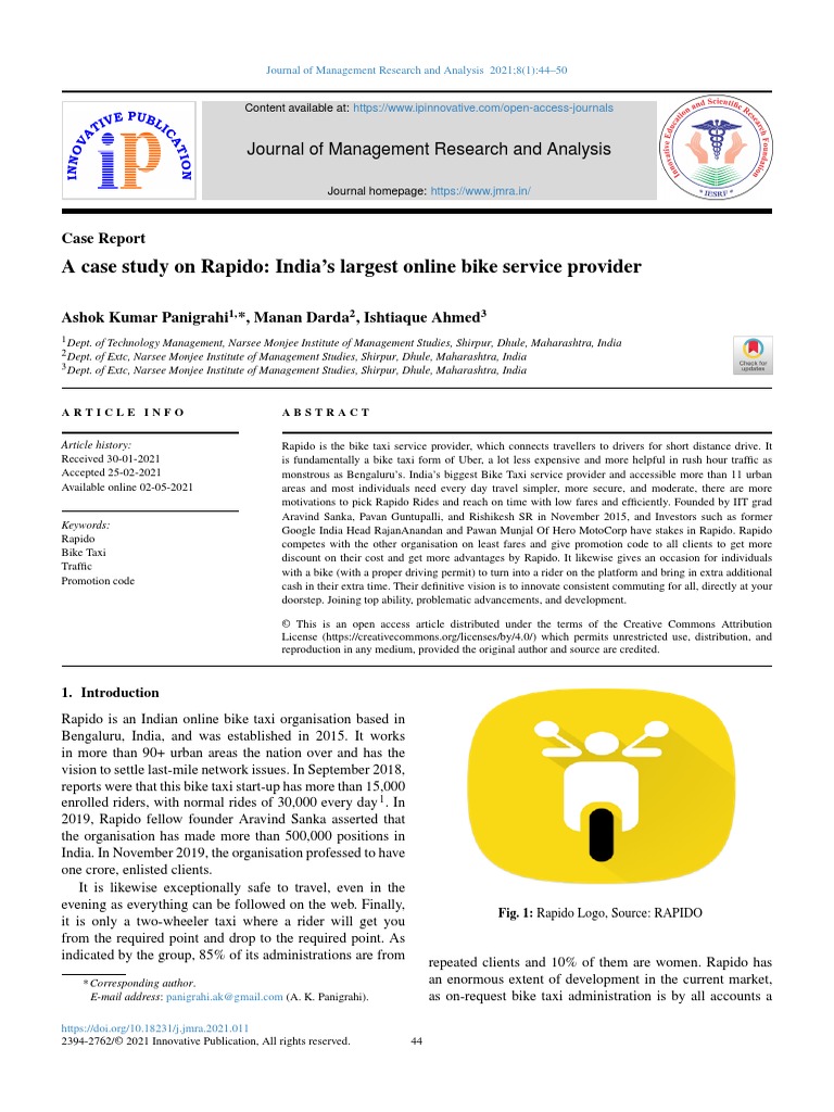 A Case Study On Rapido: India's Largest Online Bike Service Provider | PDF | Motorcycle