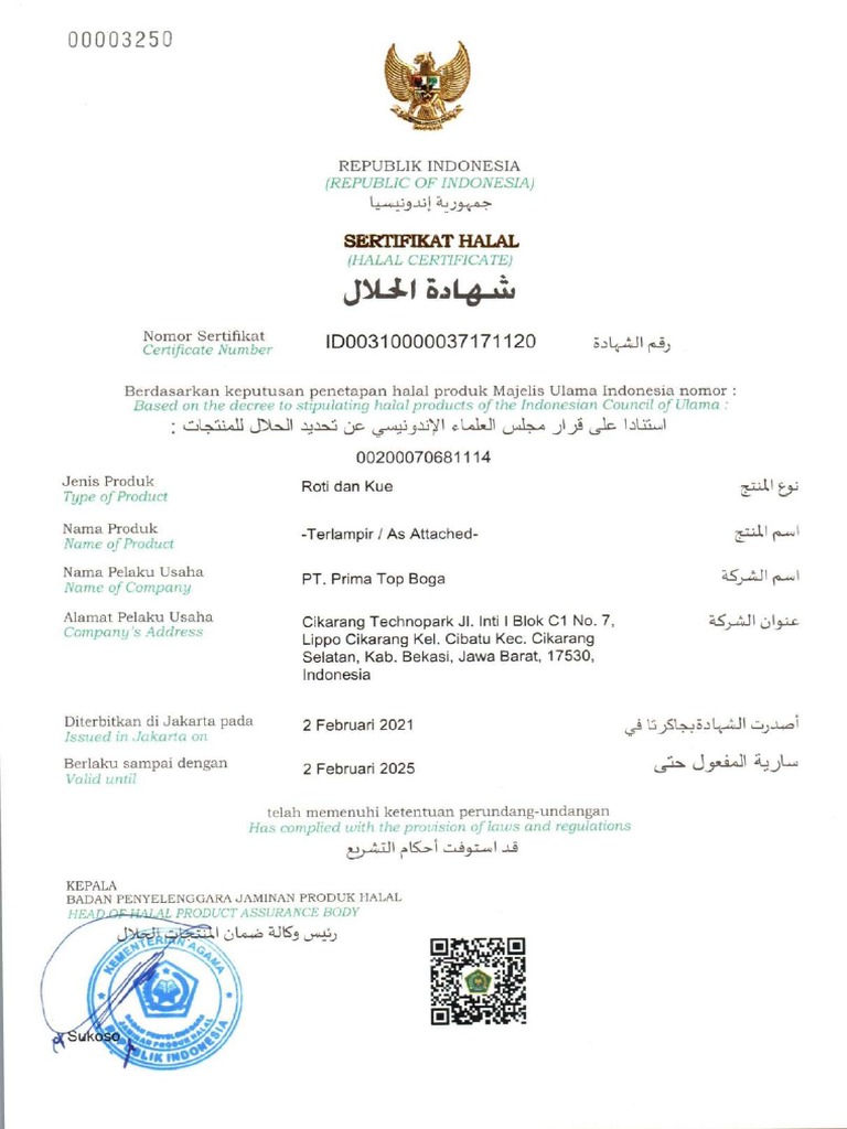 Sertifikat Halal - BPJPH (PT. Prima Top Boga) - Compressed | PDF