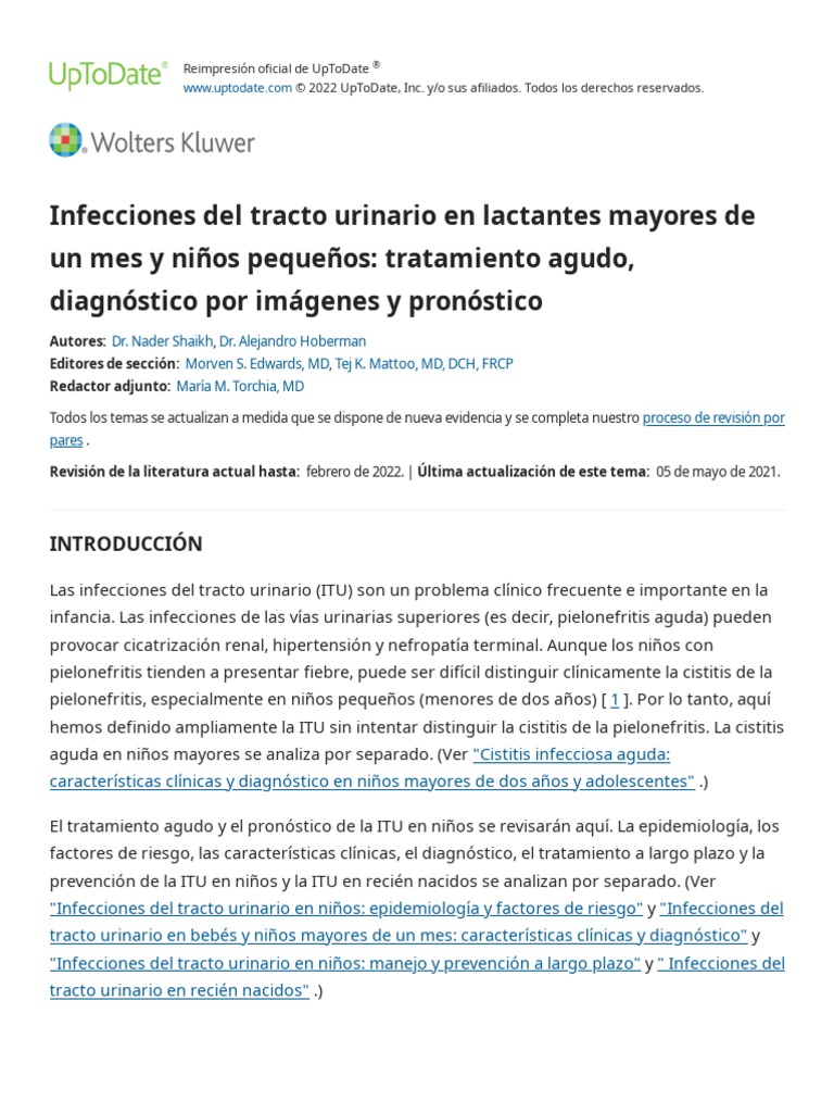 Urinary Tract Infections in Infants Older Than One Month and Young ...