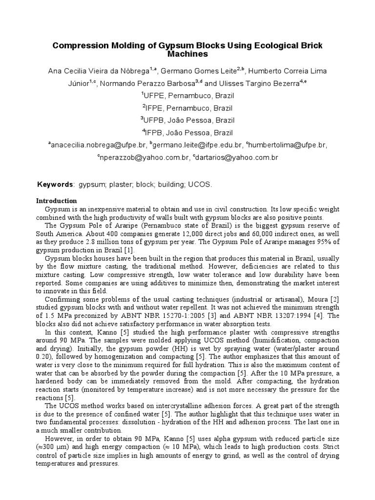 Compression Molding of Gypsum Blocks Using Ecological Brick Machines ...