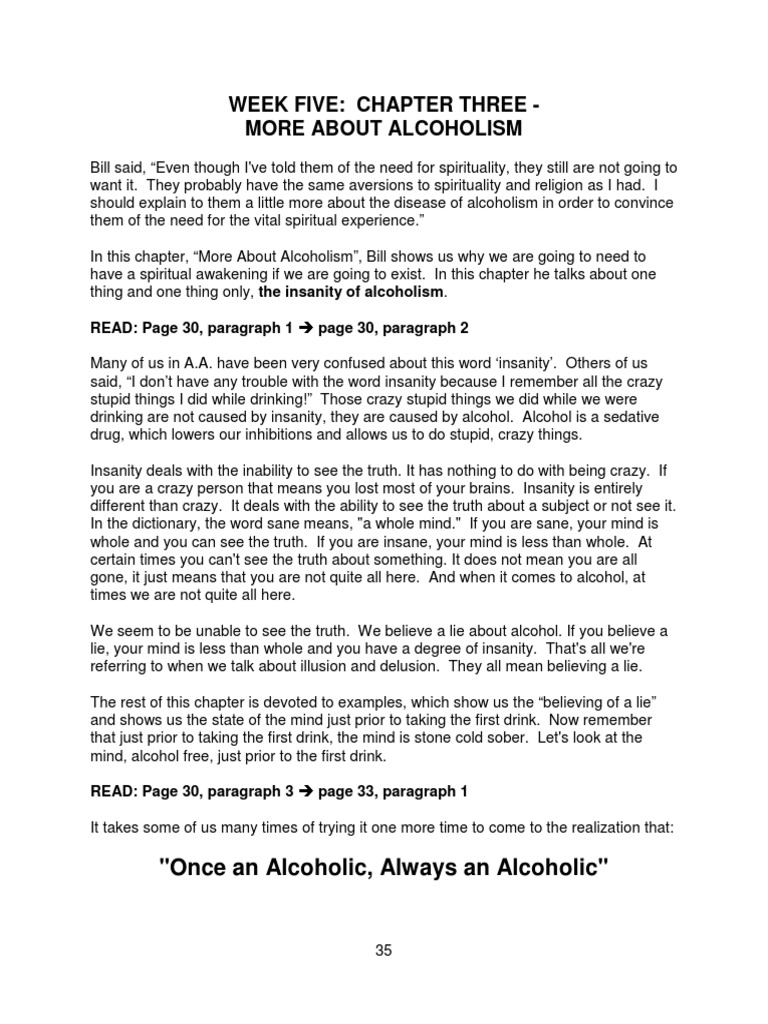 Week Five: Chapter Three - More About Alcoholism: "Once An Alcoholic ...