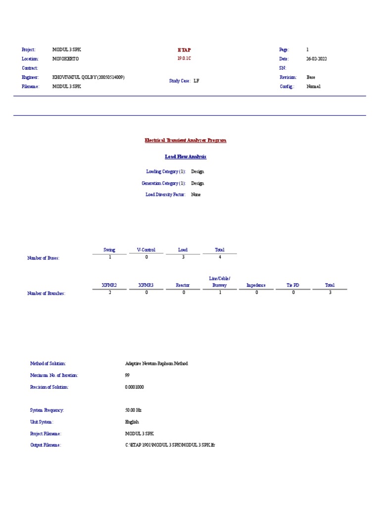 Load Flow Analysis for MODUL 3 SPK | PDF | Electric Power Transmission ...