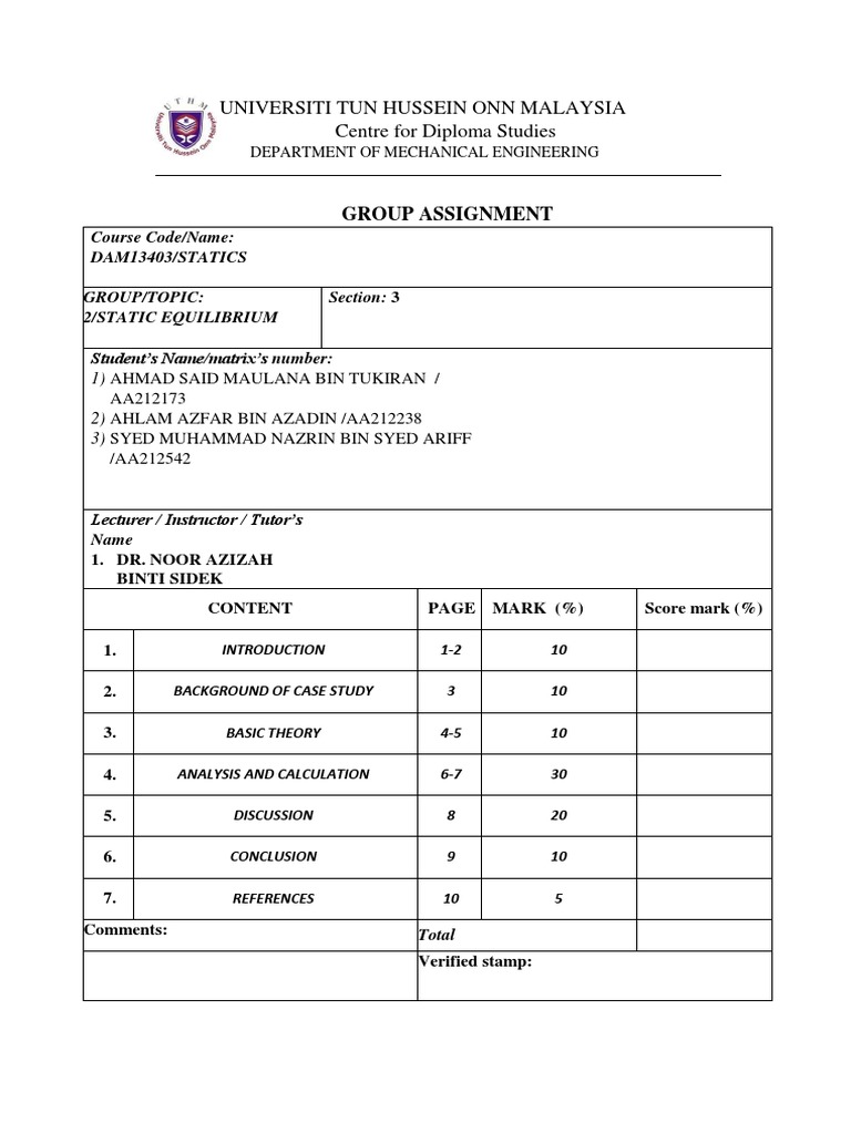 STATIC REPORT-STATIC EQUILIBRIUM Final | PDF | Force | Applied And ...