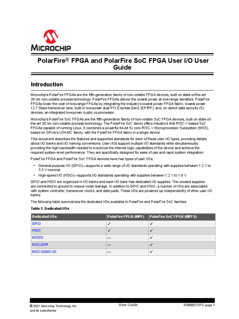 Microchip PolarFire FPGA and PolarFire SoC FPGA User IO User Guide VC | PDF | Field Programmable ...