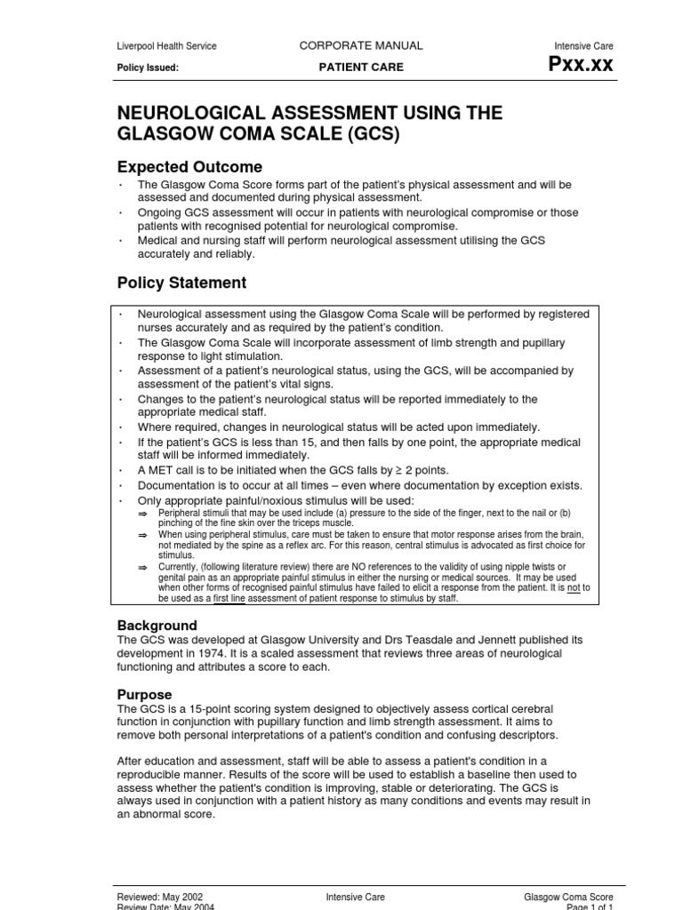 Gcs Scoring | PDF | Coma | Pain