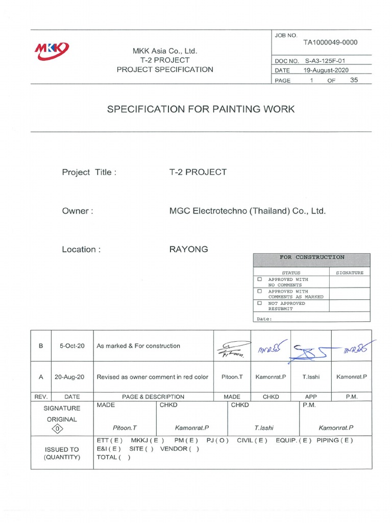 S-A3-125f-01 - Specification For Painting Work - Rev.b - C | PDF