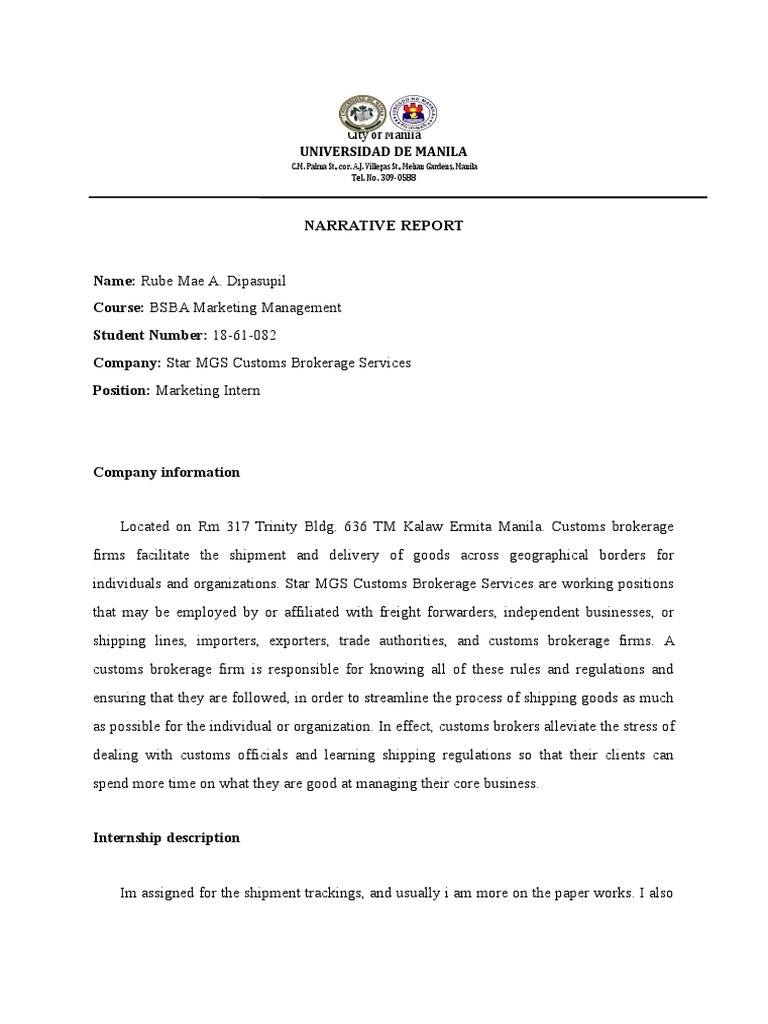 Narrative Report | PDF | Customs | Business
