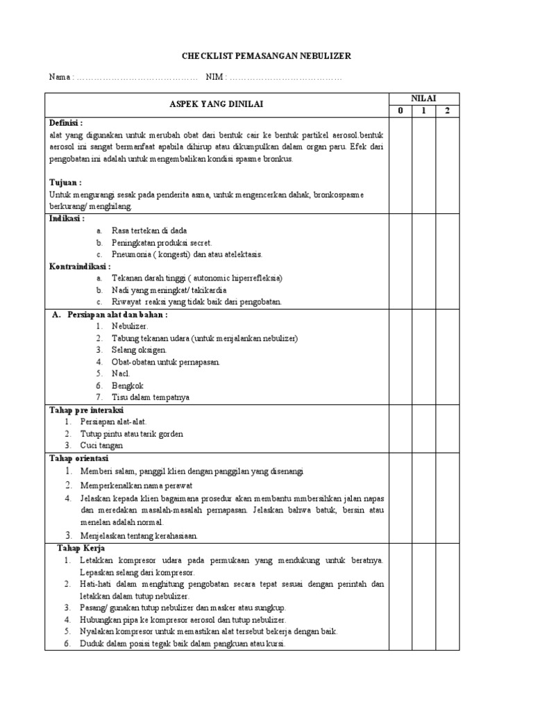 Checklist Pemasangan Nebulizer | PDF