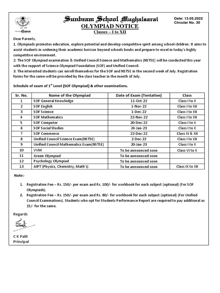 Olympiad Notice | PDF | Test (Assessment)