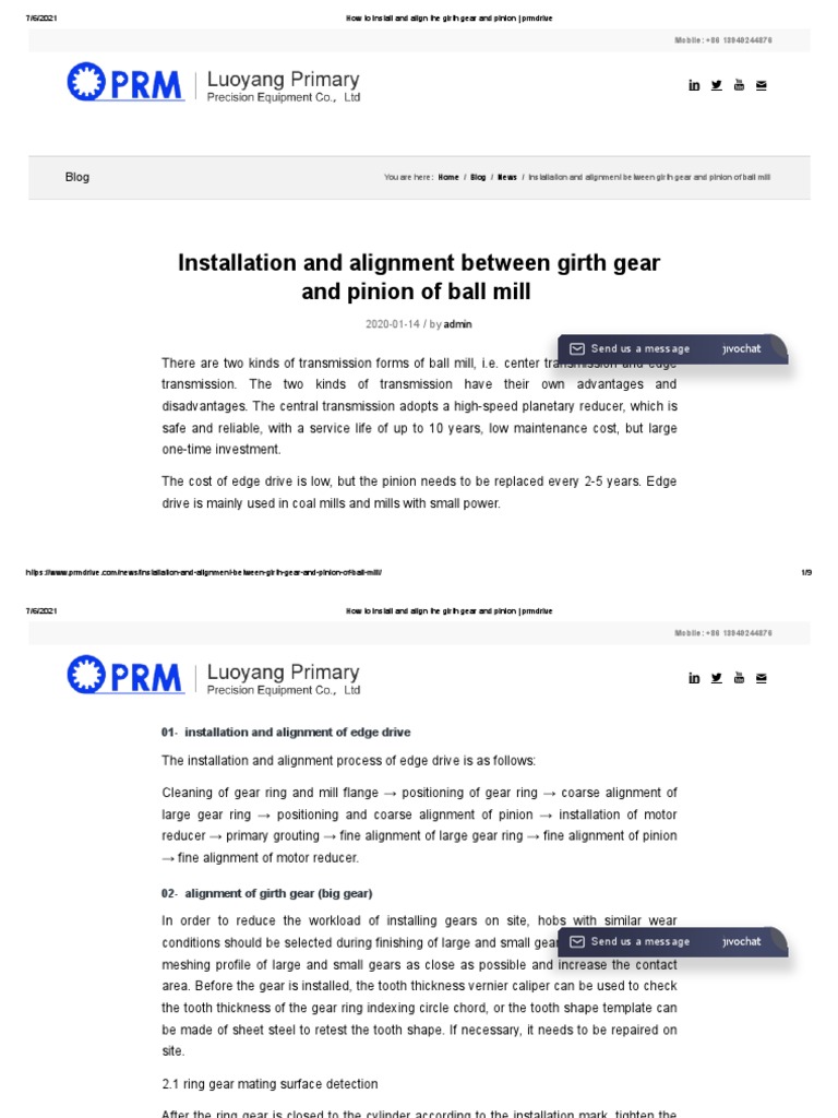 How To Install and Align The Girth Gear and Pinion - Prmdrive | PDF ...