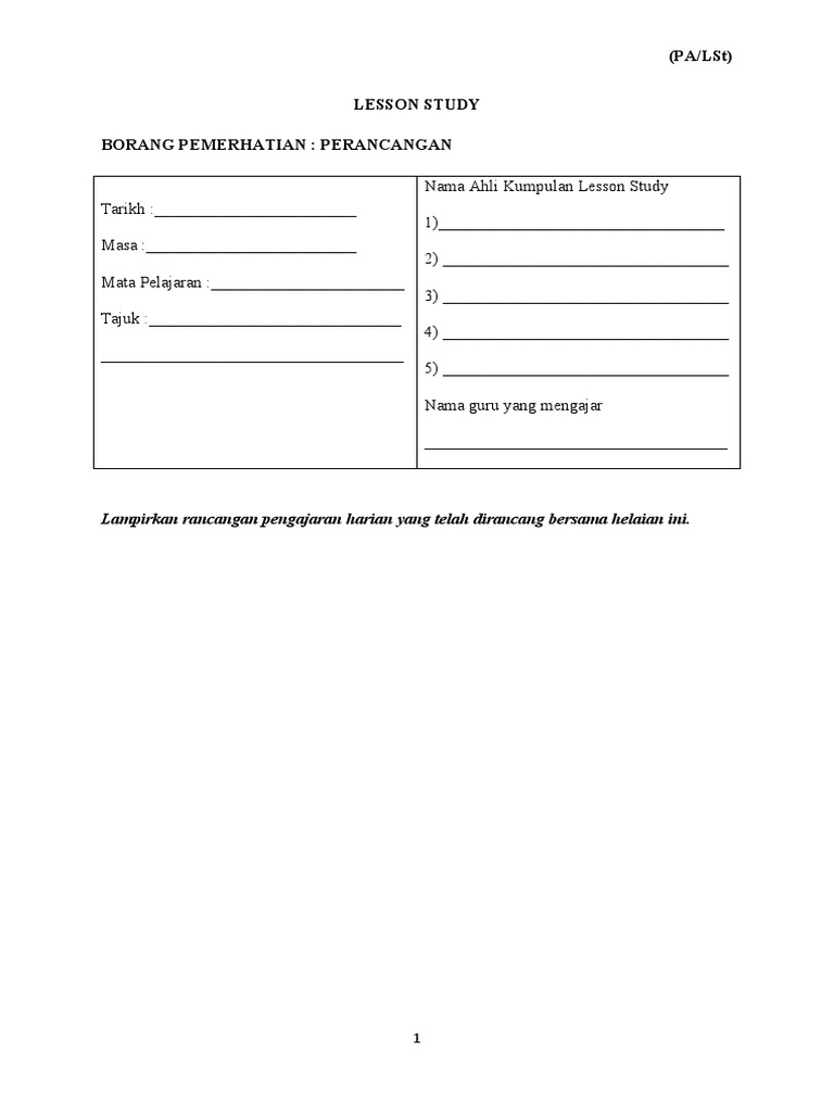 Borang Lesson Study | PDF
