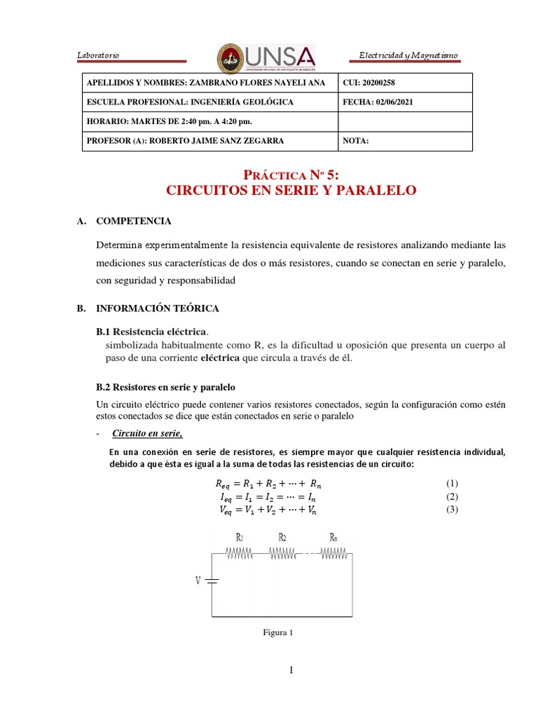 Laboratorio 5 - Circuitos en Serie y en Paralelo | PDF | Resistencia ...